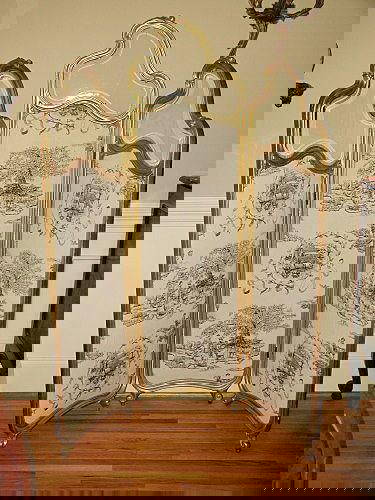 French Toile Screen Beveled Glass Gilt Early 1900s