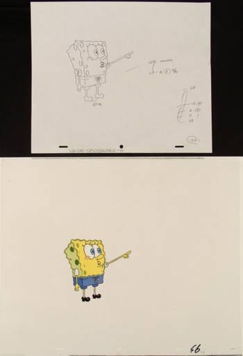 Pointing Spongebob Original Drawing Cel Production Art