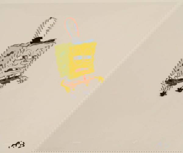 Tired Spongebob Original Cel Production Art Krusty Hat