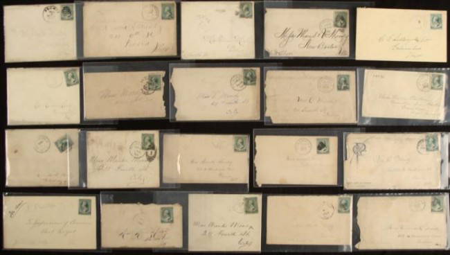 20 Washington Green 2c Stamps Covers Lot Il 1880s