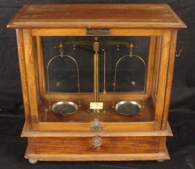 A. Daigger Antique Scale in Display Case Cabinet