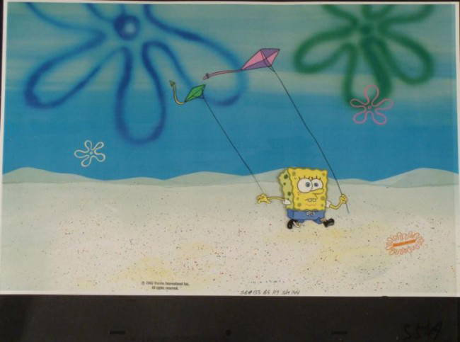 Spongebob Unaware Flying A Kite Production Original Cel