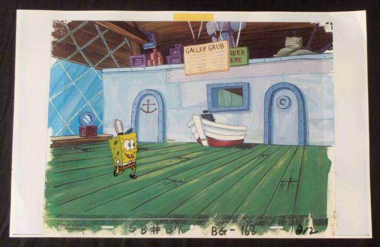 At Work Original Animation Cel Spongebob Background Art