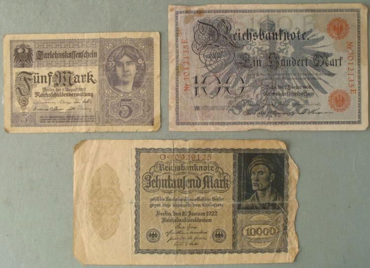 3 Old German Paper Money 5, 100 10000 Mark 1908-1922 - Jul 05, 2011 ...