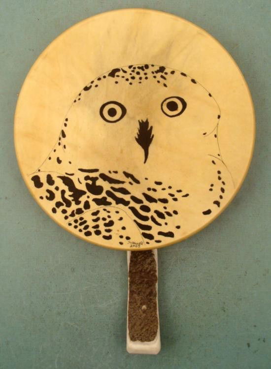 Sivaluaq Hand Made Alaskan Native Tribal Drum w/Owl