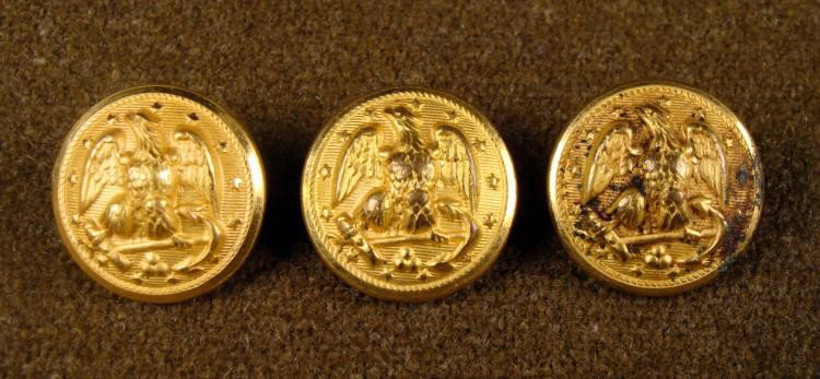 3 Civil War Orig Gilt Naval Buttons Waterbury
