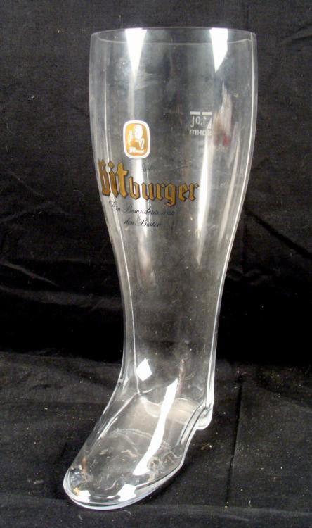 OLD GERMAN GLASS BEER BOOT BITBURGER BIER