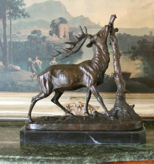 Beautiful Bronze Sculpture Elk & Tree