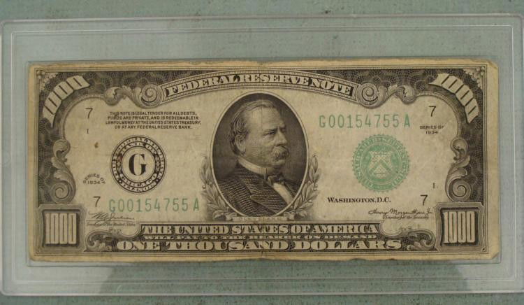 $1000 Dollar Bill Note 1934 G Mint Chicago