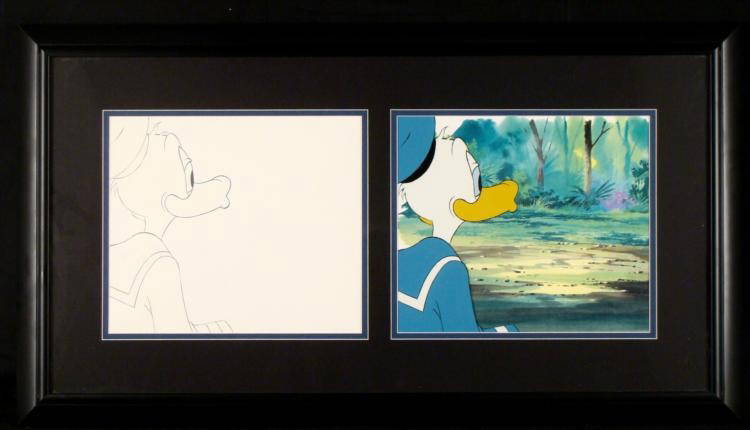 Animation Drawing Orig Cel Donald Duck Framed Intrigued
