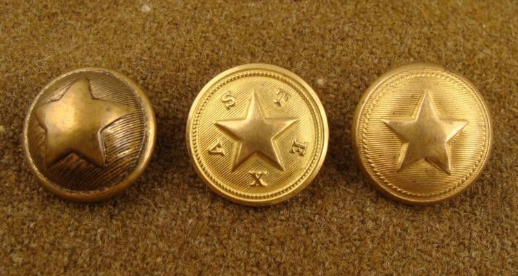 3 Texas State Original Large Gilt Coat Buttons w/ Star