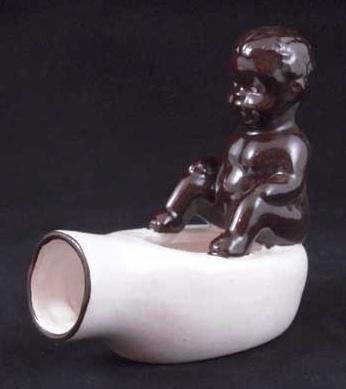Black Americana Porcelain Boy On Pot Ashtray