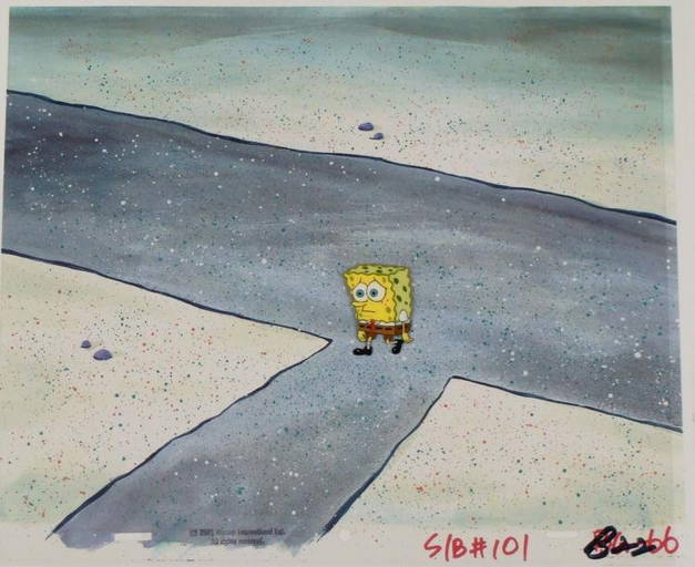 Original Spongebob Animation Cel & Background Lonely