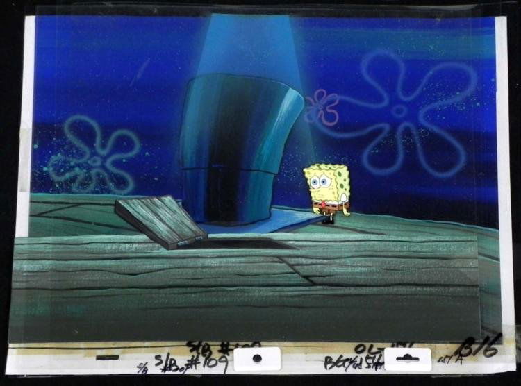 Orig SpongeBob 6 Layer Animation Cel & Background-Hatch