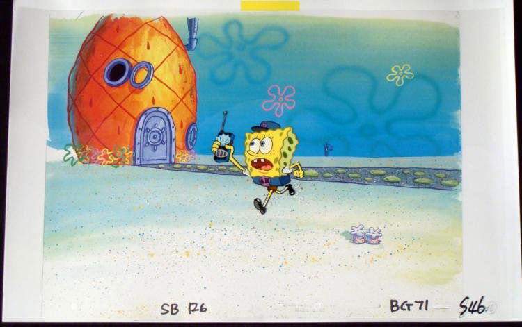 Orig SpongeBob Hall Monitor Production Cel & Background