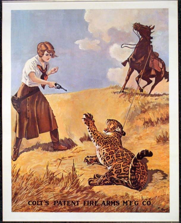 Colt Vintage Gun Advertising Poster Lady & Tiger