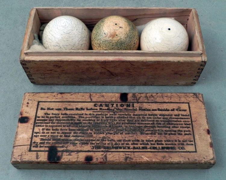 3 Pc Ivory Brunswick Balke Collender Billiard Ball Set