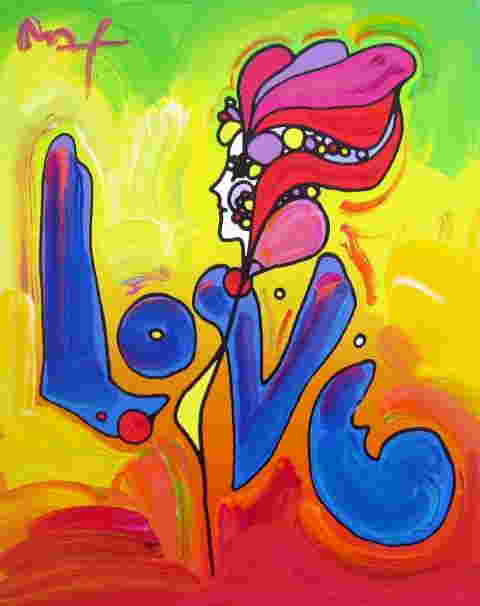 Peter Max Original Painting On Canvas LOVE w/Studio COA Peter Max Original Painting On Canvas LOVE w/Studio COA