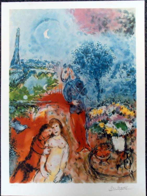 Marc Chagall Lovers in Paris Romantic Art Print