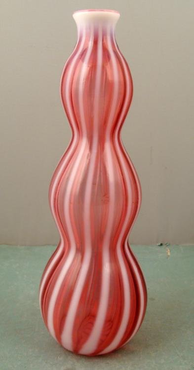 Fenton New World Cranberry Rib Optic Glass Decanter