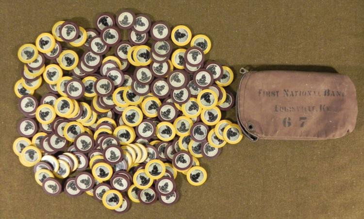 VINTAGE COMPOSITE NAUTICAL POKER CHIPS IN OLD W/ BAG