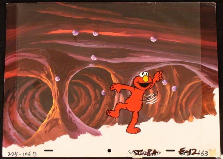 Animation Cel Original Elmo Background Baseballs Cave