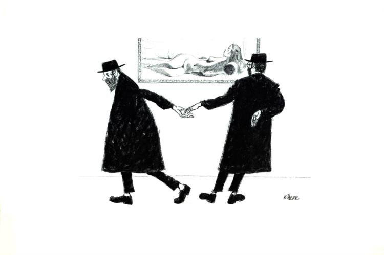 J Herr Two Rabbis Offset Lithograph Print