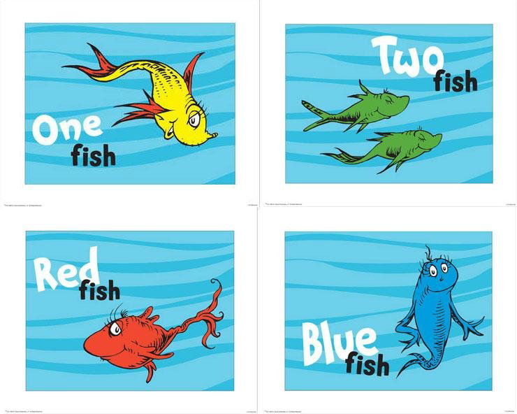 4) Dr Seuss Prints- 1 Fish 2 Fish Red Fish Blue Fish