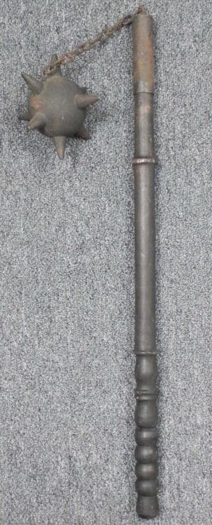 LARGE OLD ANTIQUE FLAIL--MASSIVE IRON MACE -24"