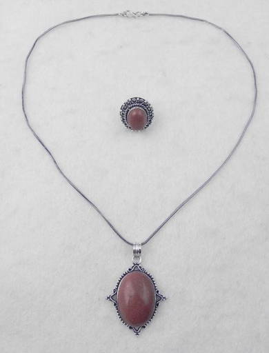 Sunstone 2 Pc Sterling Ring, Pendant Necklace