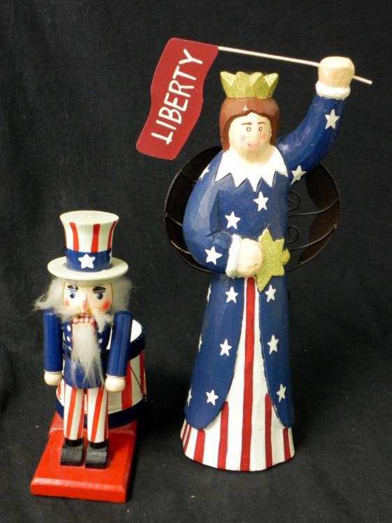 WOOD STATUE OF MISS LIBERTY & NUTCRACKER OF UNCLE SAM