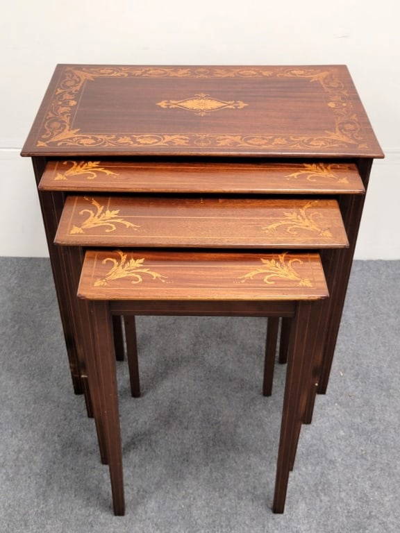 Set Four Antique Marquetry Inlaid Nesting Tables - Jul 26, 2025 | Kings ...