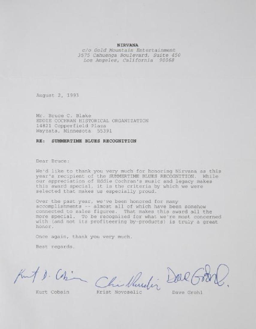 KURT COBAIN NIRVANA SIGNED AWARD LETTER