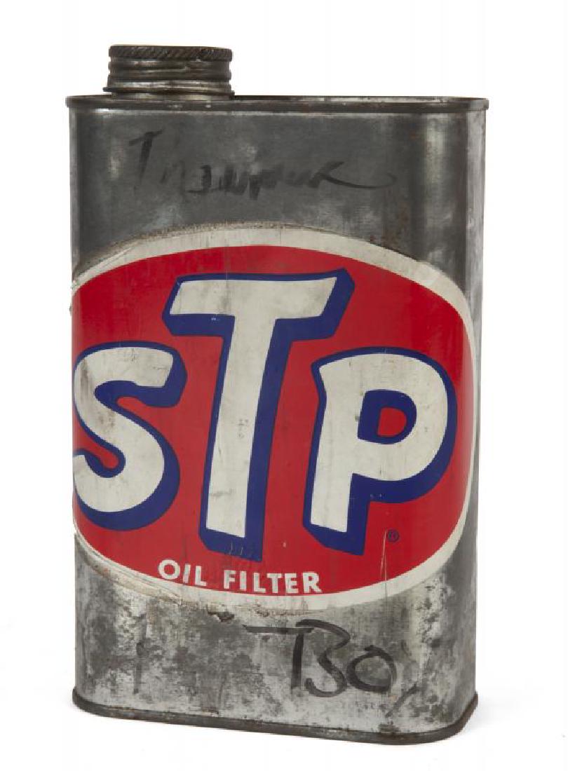 RICHARD PETTY SIGNED STP SIGN WITH VINTAGE STP OIL CAN