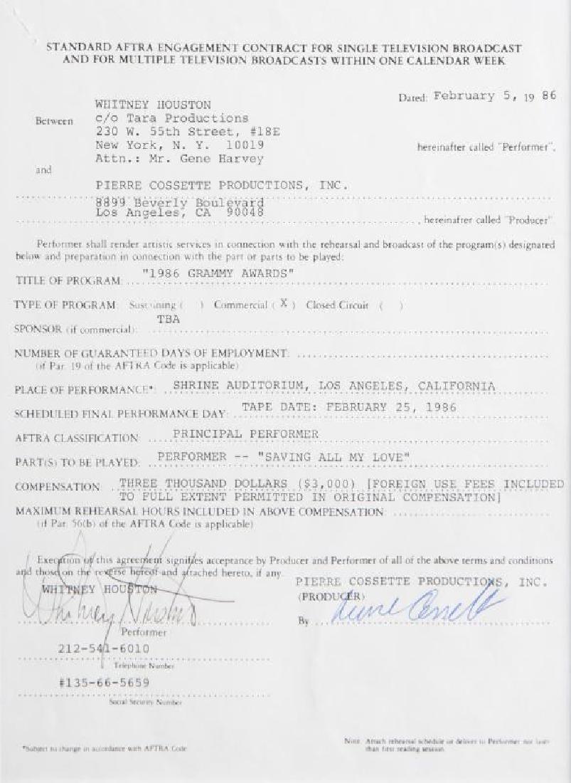 WHITNEY HOUSTON SIGNED CONTRACT