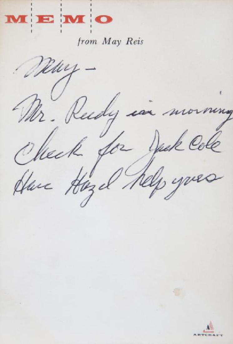 MARILYN MONROE HANDWRITTEN NOTES FOR SECRETARY MAY REIS