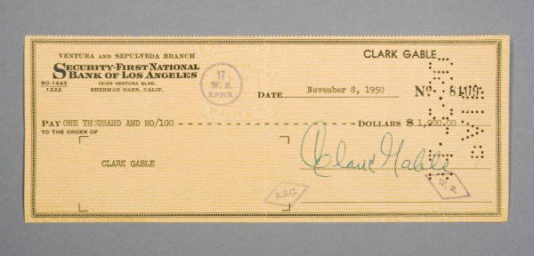 CLARK GABLE SIGNED CHECK - Jun 26, 2009 | Julien's Auctions in CA