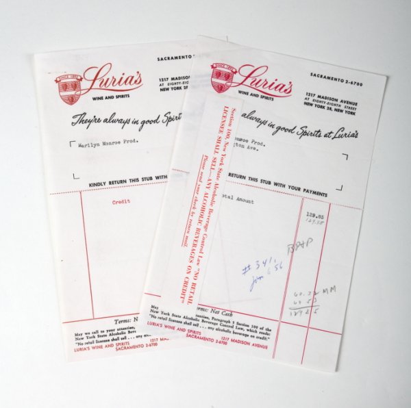 824: MARILYN MONROE LIQUOR STORE RECEIPTS