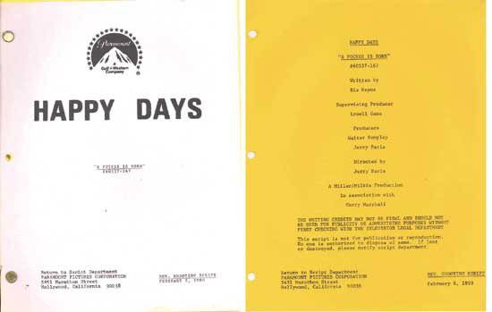 Happy Days Script For "a Potsie Is Born"