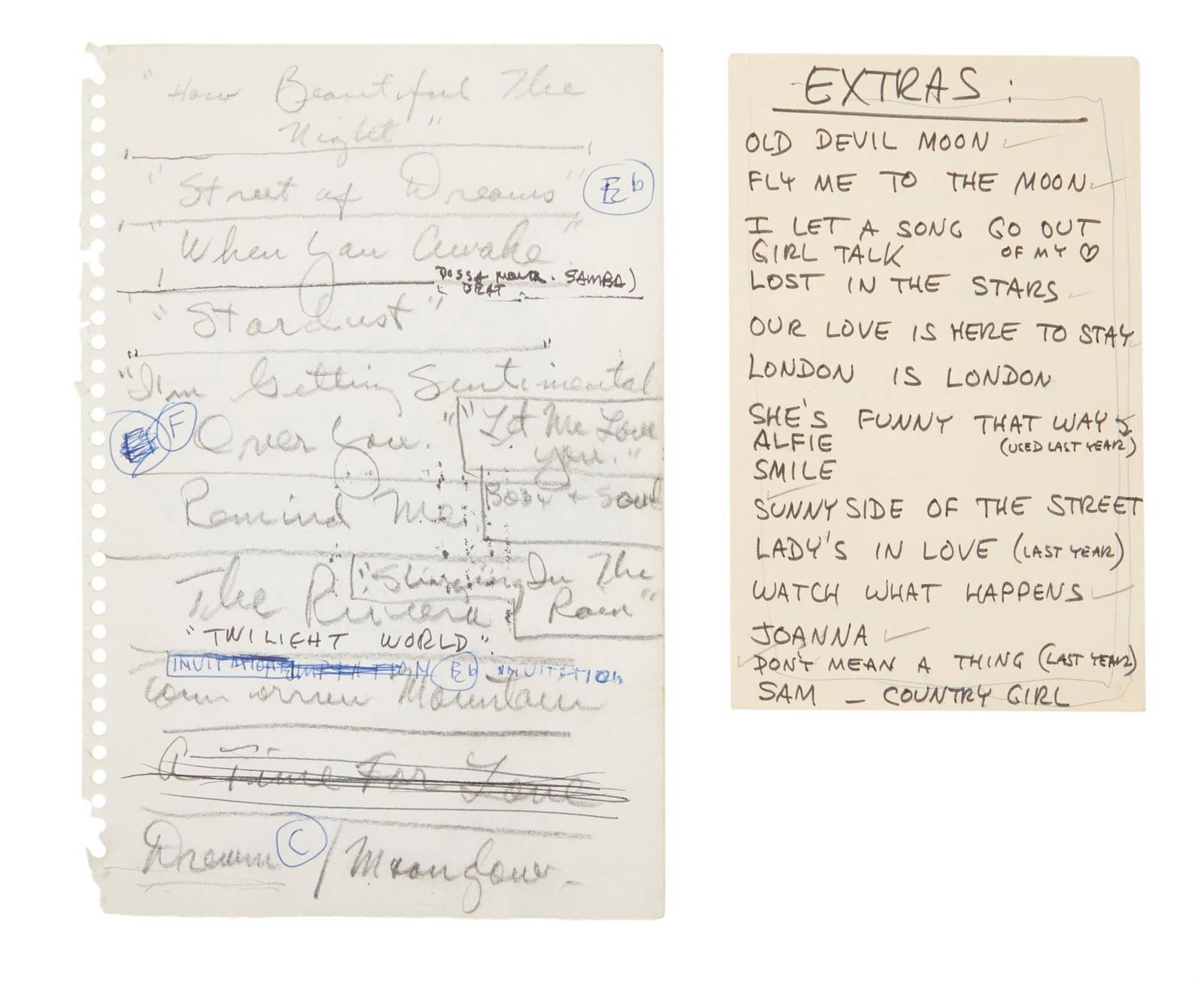 Tony Bennett | Handwritten Setlists Auction