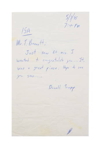 Tony Bennett | Donald Trump 1995 Handwritten Congratulations Note