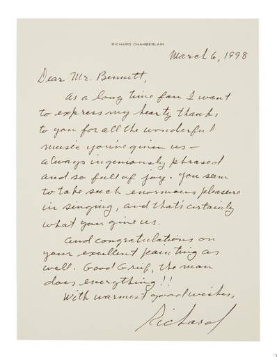 Tony Bennett | Richard Chamberlain 1998 Handwritten Letter