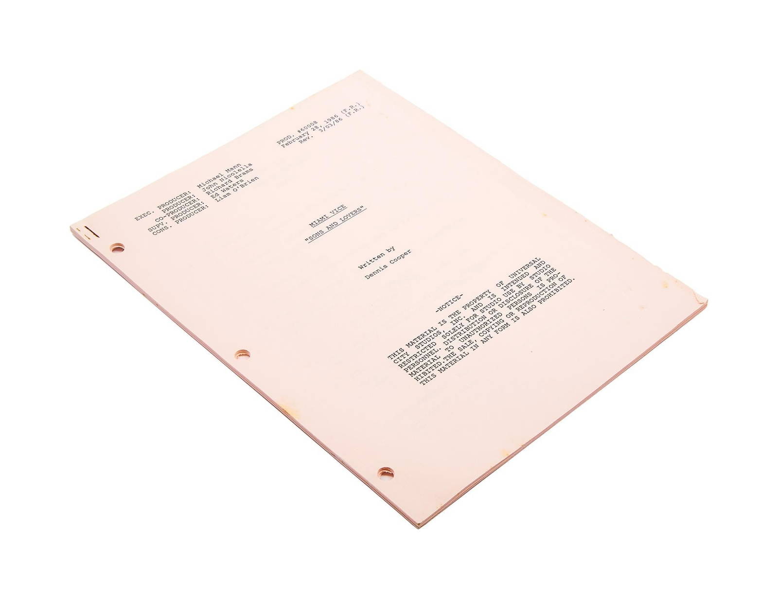 Miami Vice | "sons And Lovers" Script Auction