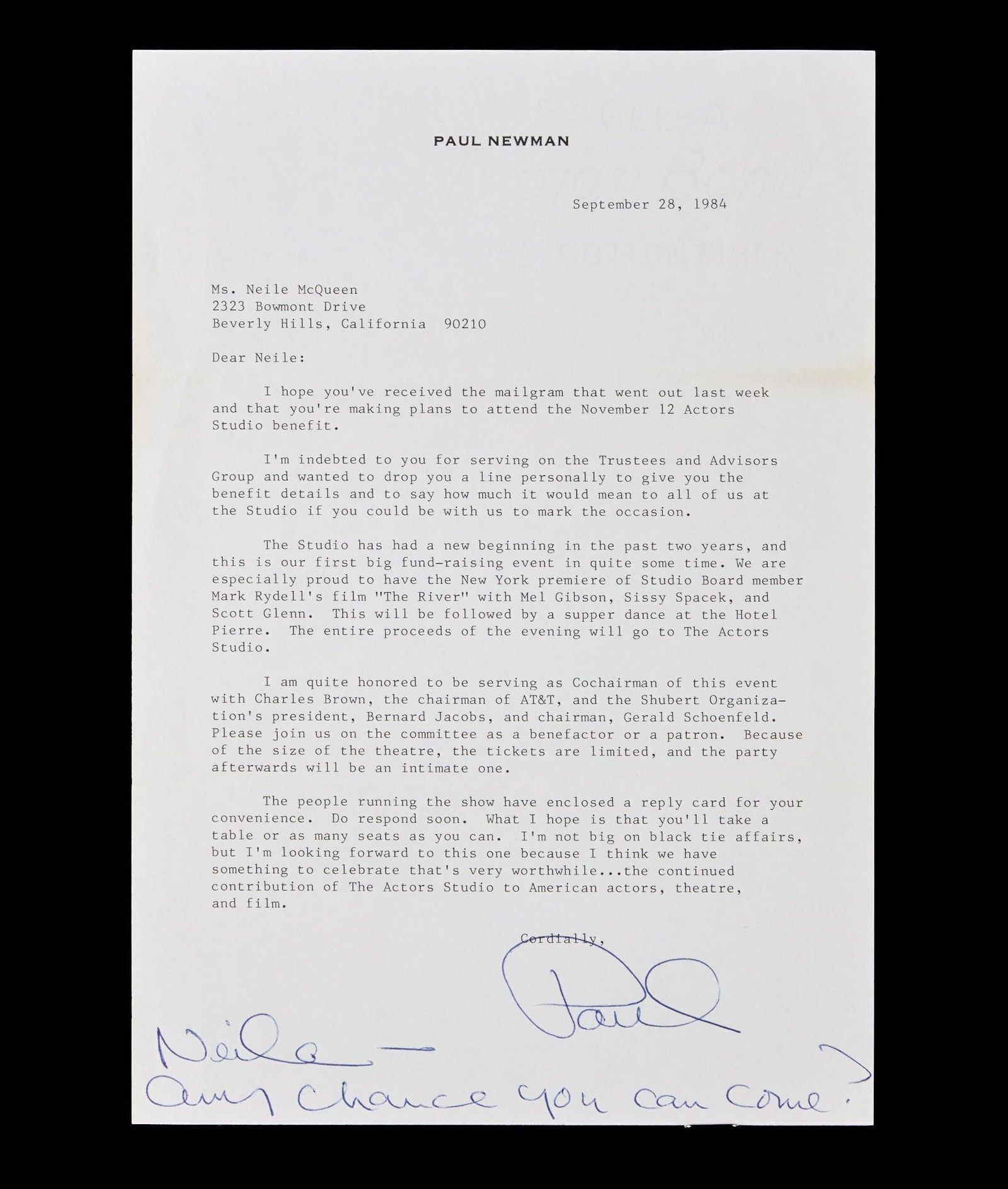 Paul Newman | Signed And Inscribed Letters