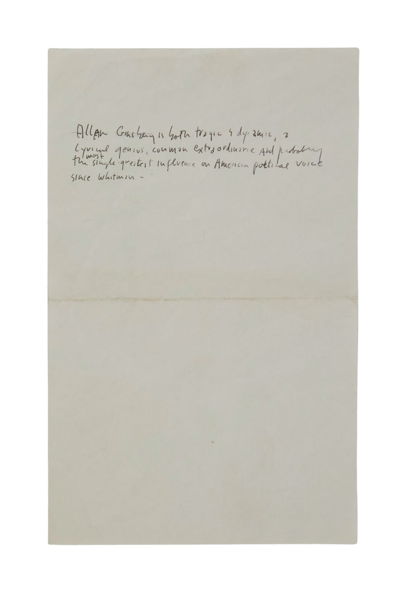 Bob Dylan | Handwritten Notes On Allen Ginsberg Auction