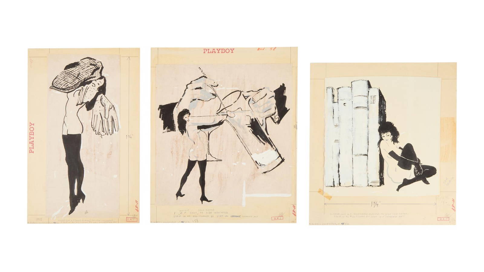 Playboy | Leroy Neiman Set Of Three November 1958 Early Femlin Drawings ...