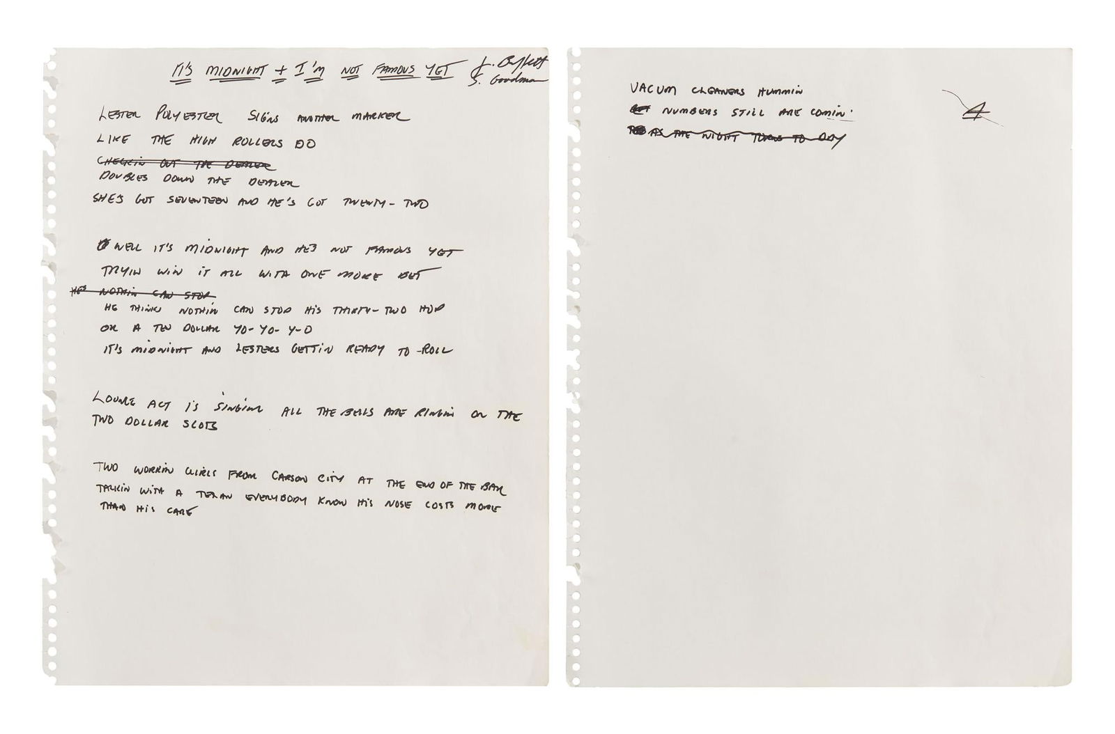 Jimmy Buffett | Signed Handwritten Lyrics "it's Midnight And I'm Not ...