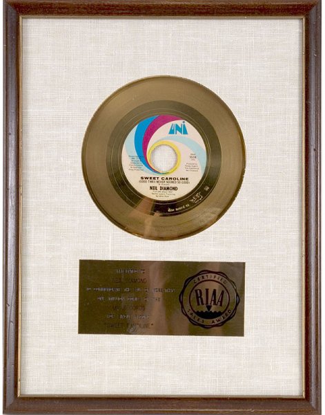 63: Neil Diamond RIAA Gold 45 Record Award