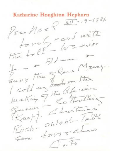 Katharine Hepburn Handwritten Letter