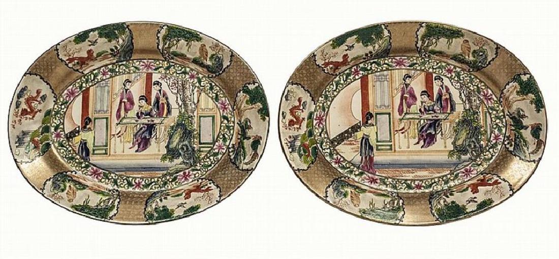 Pair Rose Canton Hand Painted Chinese Plates